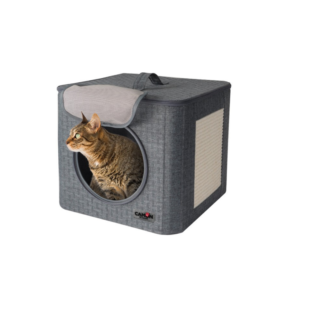 Cat carrier, cube with scratching post and sisal, – Pets Qatar