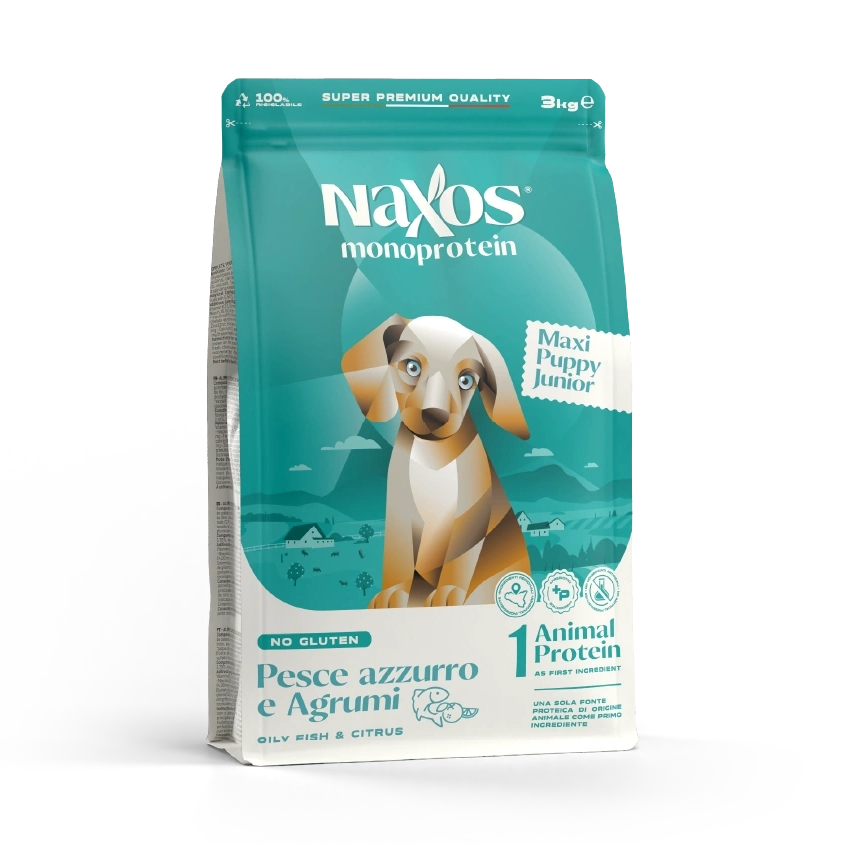 Naxos PUPPY & JUNIOR MAXI Fish and citrus 3kg – Pets Qatar