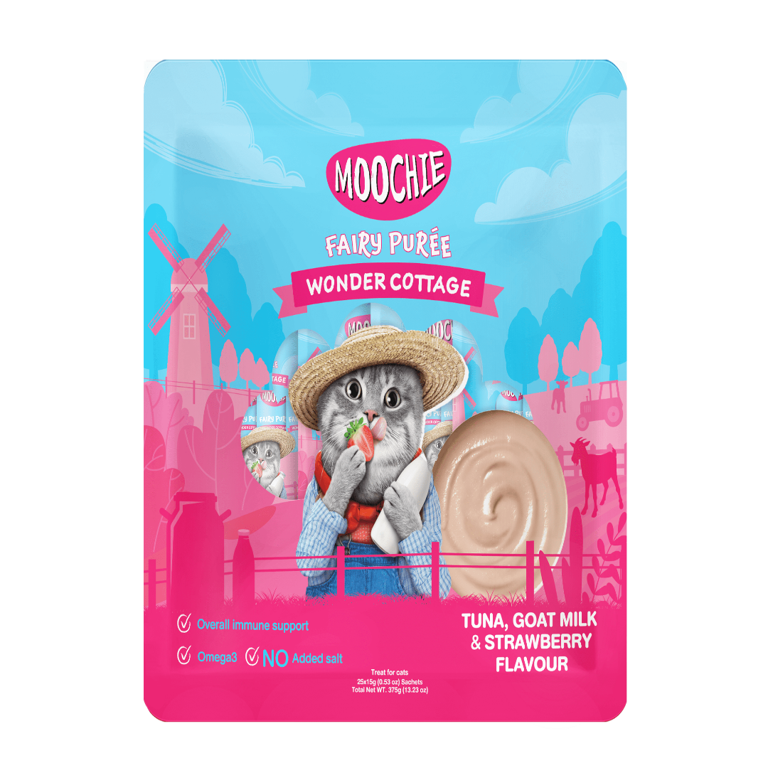 Moochie Tuna, Goat Milk & Strawberry Flavor 25X15G Pouch – Pets Qatar