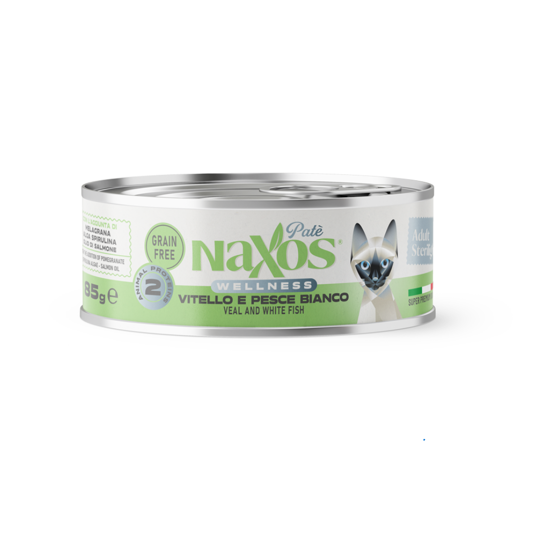 Naxos CAT Adult Sterilight PATE` VEAL & WHITE FISH Gr 85 – Pets Qatar